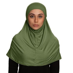 thehijabstore.com women’s 2 piece amira jersey hijab – soft modal stretch head scarf with tube under scarf cap olive green