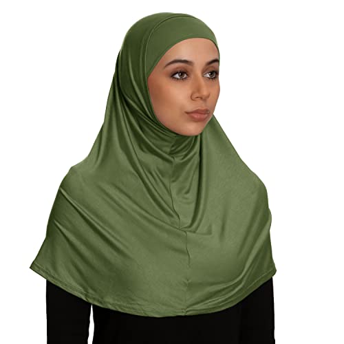 TheHijabStore.com Women's 2 Piece Amira Jersey Hijab - Soft Modal Stretch Head Scarf with Tube Under Scarf Cap Olive Green