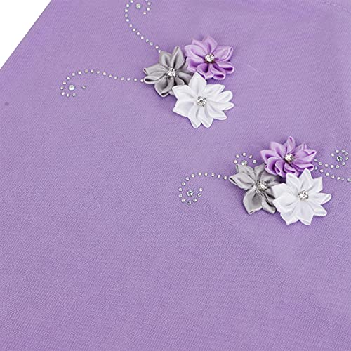 Ylucky Muslim Hijab Head Scarf Ice Silk Headwear Floral Kids Amira Hijab Islamic Head Wrap for Age 2-6 Years Girls (purple (6 flowers))