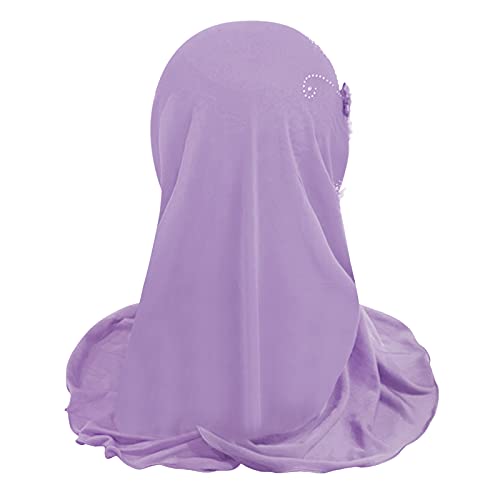 Ylucky Muslim Hijab Head Scarf Ice Silk Headwear Floral Kids Amira Hijab Islamic Head Wrap for Age 2-6 Years Girls (purple (6 flowers))