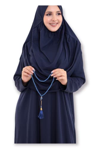 Avanos Prayer Clothes for Muslim Women, Praying Islamic Abaya Niqab Burka Hijab Face Cover Clothing Muslim Dress (Navy Blue, 1)