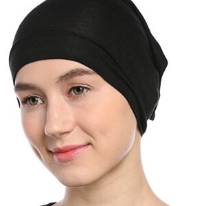 Black Under Scarf Tube Cap with Brim (Hijab Accessory), Black, Size One Size