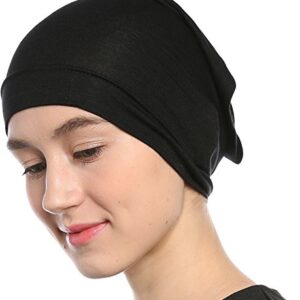 Black Under Scarf Tube Cap with Brim (Hijab Accessory), Black, Size One Size