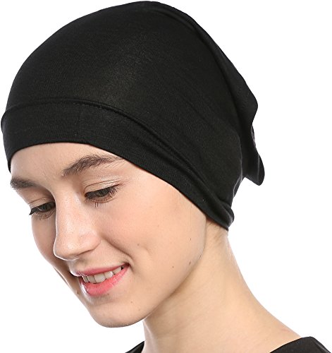 Black Under Scarf Tube Cap with Brim (Hijab Accessory), Black, Size One Size