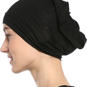 Black Under Scarf Tube Cap with Brim (Hijab Accessory), Black, Size One Size