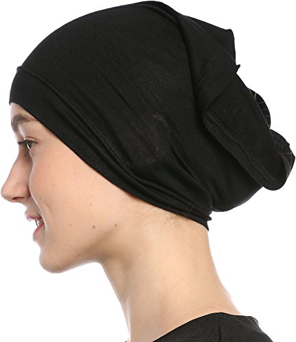 Black Under Scarf Tube Cap with Brim (Hijab Accessory), Black, Size One Size