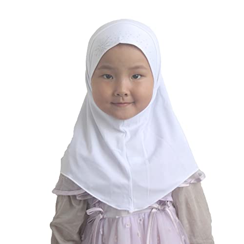 Cogongrass Girls Kids Muslim Hijab Islamic Scarf Shawls Simple Style Polyester about 45cm for 3 to 8 years old Girls US Stock, White, 45cm/18 inches