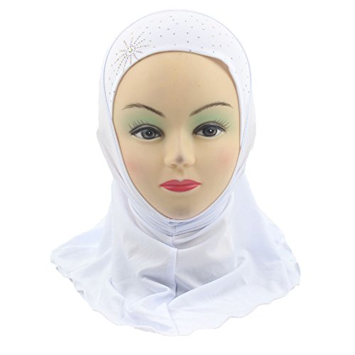 Cogongrass Girls Kids Muslim Hijab Islamic Scarf Shawls Simple Style Polyester about 45cm for 3 to 8 years old Girls US Stock, White, 45cm/18 inches