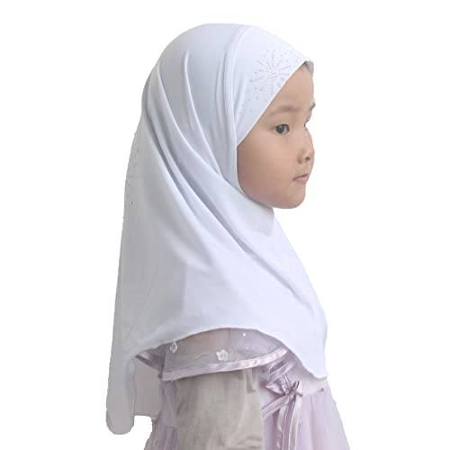 Cogongrass Girls Kids Muslim Hijab Islamic Scarf Shawls Simple Style Polyester about 45cm for 3 to 8 years old Girls US Stock, White, 45cm/18 inches