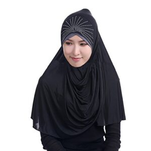 Soft One Piece Hijab for Women Chic Long Muslim Turban Headscarf Arabian Islamic Full Head Scarf Hair Loss CapsHeadwear Stretchy Anti-UV Sun Protection Neck Chest