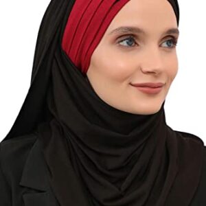 Aisha's Design Hijab Muslim Scarves for Women,0 Cotton Presewn Jersey Shawl Turban, 2-Color, Black - Dark Red