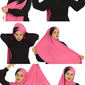 Aisha's Design Hijab Muslim Scarves for Women,0 Cotton Presewn Jersey Shawl Turban, 2-Color, Black - Dark Red