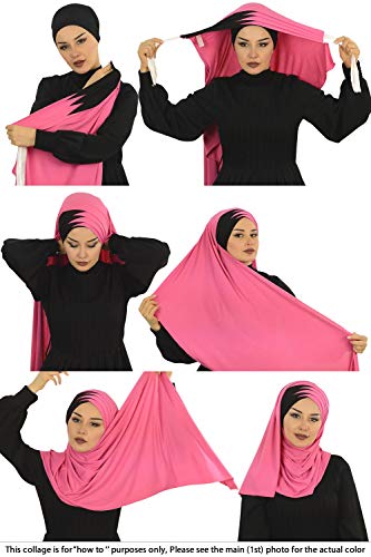 Aisha's Design Hijab Muslim Scarves for Women,0 Cotton Presewn Jersey Shawl Turban, 2-Color, Black - Dark Red