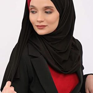 Aisha's Design Hijab Muslim Scarves for Women,0 Cotton Presewn Jersey Shawl Turban, 2-Color, Black - Dark Red