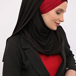 Aisha's Design Hijab Muslim Scarves for Women,0 Cotton Presewn Jersey Shawl Turban, 2-Color, Black - Dark Red