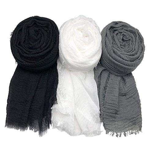 MANSHU 3PCS Women Soft Cotton Hemp Scarf Shawl Long Scarf, Scarf and Wrap, Big Head Scarf.