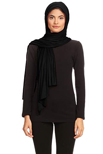 Abeelah Jersey Hijab Scarf - Made in the USA - Islamic, Muslim, African and Indian Fashion Compatible (Black)