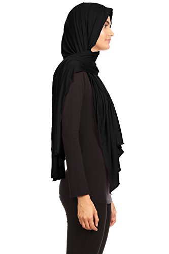 Abeelah Jersey Hijab Scarf - Made in the USA - Islamic, Muslim, African and Indian Fashion Compatible (Black)