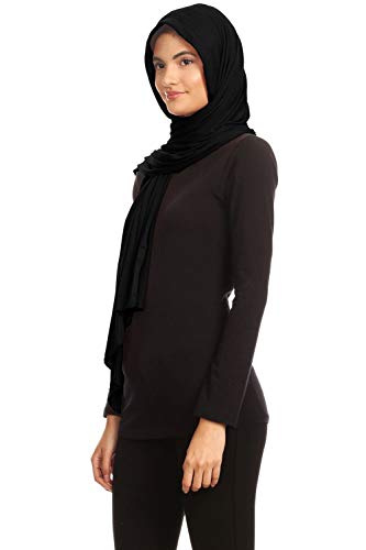 Abeelah Jersey Hijab Scarf - Made in the USA - Islamic, Muslim, African and Indian Fashion Compatible (Black)