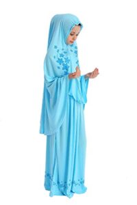 lazward prayer dress for girls, muslim girl-prayer long dress hijab available for age from 6-13 years old. (light blue, 6-7 years)