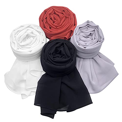 XXUOD 4 pcs Women Soft Chiffon Scarves Shawl Long Scarf Wrap Scarves Head Wraps Series A.