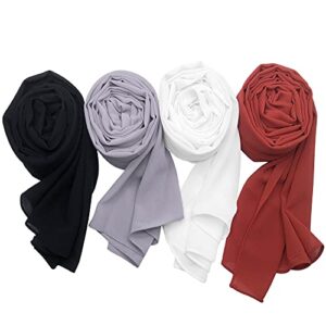 XXUOD 4 pcs Women Soft Chiffon Scarves Shawl Long Scarf Wrap Scarves Head Wraps Series A.