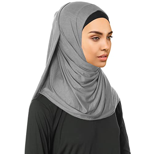 Muslim Cotton Hijab Jersey - 2pcs High Stretch Muslim Headwarps Soft Hijab Scarf for Women I (Scarf+Undercap), 70" x 21.5"