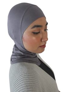 ninja bonnet hijab full neck coverage under scarf – muslimah stretchy jersey head scarf bonnet accessories [workout wear daily essentials] 1 black + 1 gray (sabanj9501)