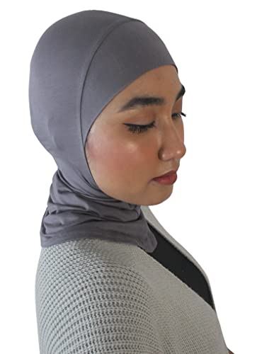 Ninja Bonnet Hijab Full Neck Coverage Under Scarf - Muslimah Stretchy Jersey Head Scarf Bonnet Accessories [Workout wear daily essentials] 1 Black + 1 Gray (SABANJ9501)