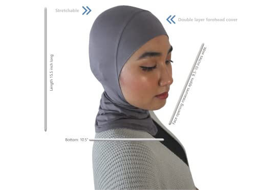 Ninja Bonnet Hijab Full Neck Coverage Under Scarf - Muslimah Stretchy Jersey Head Scarf Bonnet Accessories [Workout wear daily essentials] 1 Black + 1 Gray (SABANJ9501)