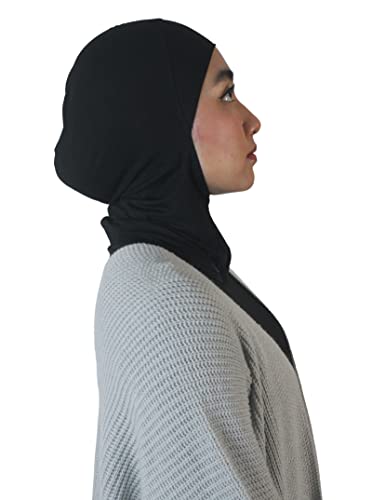 Ninja Bonnet Hijab Full Neck Coverage Under Scarf - Muslimah Stretchy Jersey Head Scarf Bonnet Accessories [Workout wear daily essentials] 1 Black + 1 Gray (SABANJ9501)