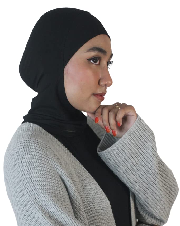 Ninja Bonnet Hijab Full Neck Coverage Under Scarf - Muslimah Stretchy Jersey Head Scarf Bonnet Accessories [Workout wear daily essentials] 1 Black + 1 Gray (SABANJ9501)