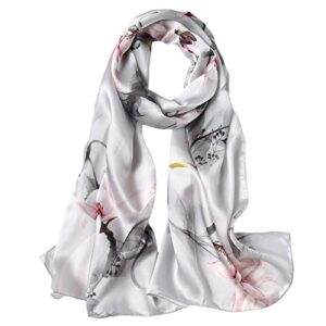 women’s pure mulberry silk scarf floral print satin long scarf wrap shawl (xtrm02)