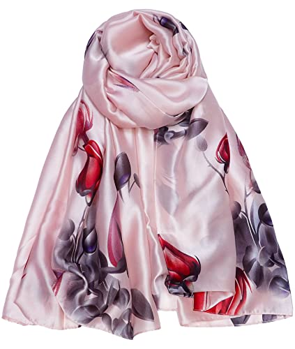 Gragengs Women Silk Scarves Long Satin Lightweight Outdoor Shawl Wraps Printed Head Scarf 70''X35'',07-Pink