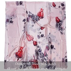 Gragengs Women Silk Scarves Long Satin Lightweight Outdoor Shawl Wraps Printed Head Scarf 70''X35'',07-Pink