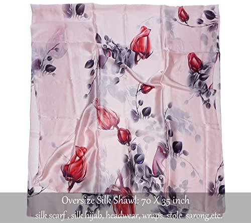 Gragengs Women Silk Scarves Long Satin Lightweight Outdoor Shawl Wraps Printed Head Scarf 70''X35'',07-Pink