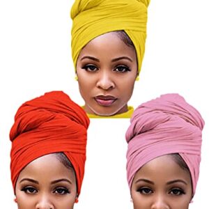 Harewom 3PCS Head Wraps for Black Women Turban Headwraps Stretchy African Hair Wraps Soft Jersey Head Scarf Tie Headbands Pack for Dread Locs Natural Hair