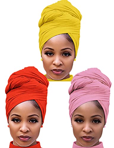 Harewom 3PCS Head Wraps for Black Women Turban Headwraps Stretchy African Hair Wraps Soft Jersey Head Scarf Tie Headbands Pack for Dread Locs Natural Hair