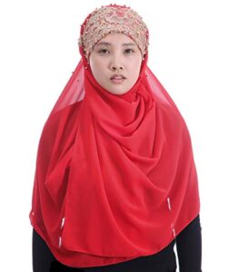 lina & lily chiffon muslim hijab shawl gold glitters beads (red)