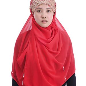 Lina & Lily Chiffon Muslim Hijab Shawl Gold Glitters Beads (Red)