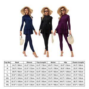 Muslim Swimsuits for Women Modest Islamic Swimwear Burkini Full Cover Hijab Long Sleeve Muslim Dress Tops + Pants Set with Swimming Cap Costume Sun Protection Beachwear Bathing Suits Black XL