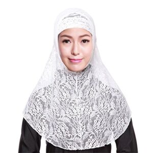 gladthink womens muslim lace 2 pieces hijab scarf white