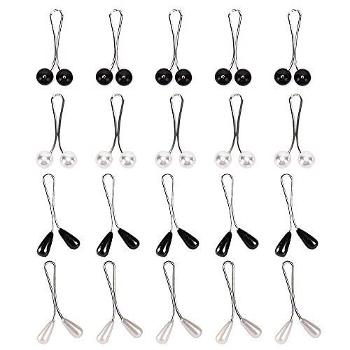 Nifocc 20pcs Muslim Scarf Clips Pins Faux Pearl Hijab Pins U Shaped Brooch for Women Lady Wedding Dress Boutonniere Decorative Headscarf Shawl Accessories - Black White Teardrop Spherical