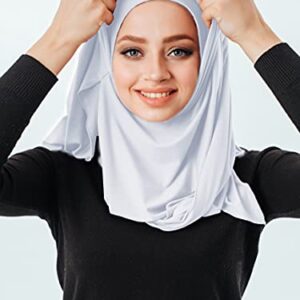 VeilWear No pins, cotton head scarf, instant hijab one piece, ready to wear muslim accessories for women (white)