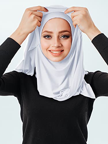 VeilWear No pins, cotton head scarf, instant hijab one piece, ready to wear muslim accessories for women (white)