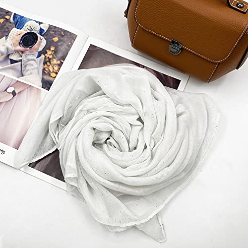 woogwin Women's Cotton Scarves Lady Light Soft Fashion Solid Scarf Wrap Shawl(Glitter White)