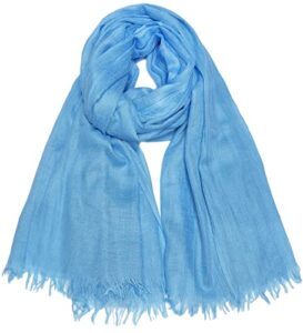 women summer scarfs cotton lightweight large long gauze shawl beach wrap plain 75”×43” sky blue