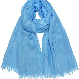 Women Summer Scarfs Cotton Lightweight Large Long Gauze Shawl Beach Wrap Plain 75”×43” Sky Blue