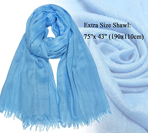 Women Summer Scarfs Cotton Lightweight Large Long Gauze Shawl Beach Wrap Plain 75”×43” Sky Blue