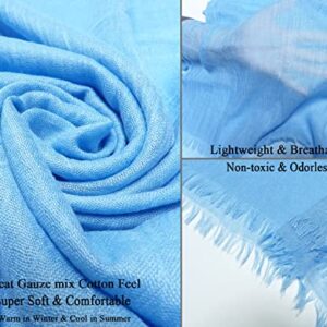 Women Summer Scarfs Cotton Lightweight Large Long Gauze Shawl Beach Wrap Plain 75”×43” Sky Blue